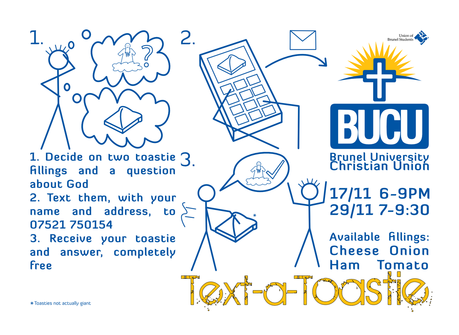 Text-a-toastie Flyer | "He Wears Black and Has a Beard"